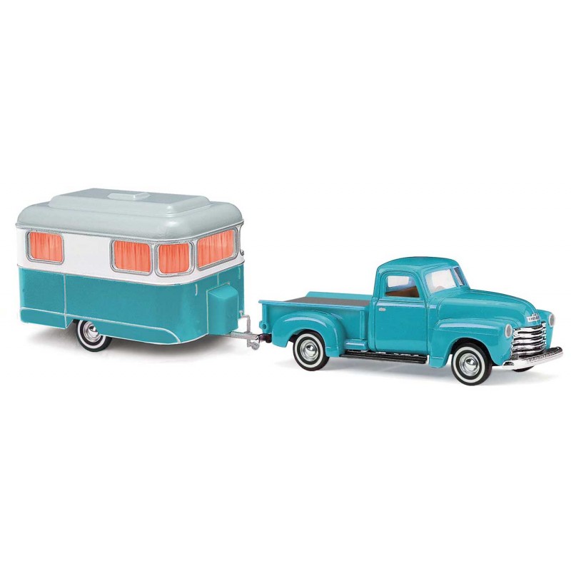 Busch 48243 (HO) 1950 Chevrolet Pickup Truck with Nagetusch Camper Trailer