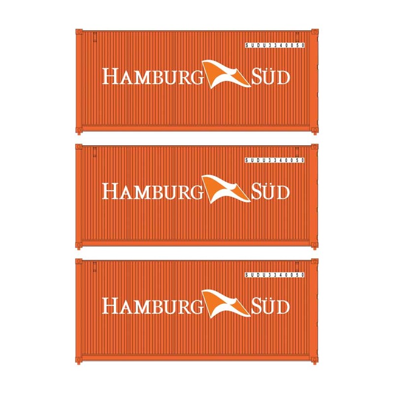 Walthers Scenemaster 18052 (HO) 20' Fully Corrugated Container - 3-Pack -- Hamburg Süd