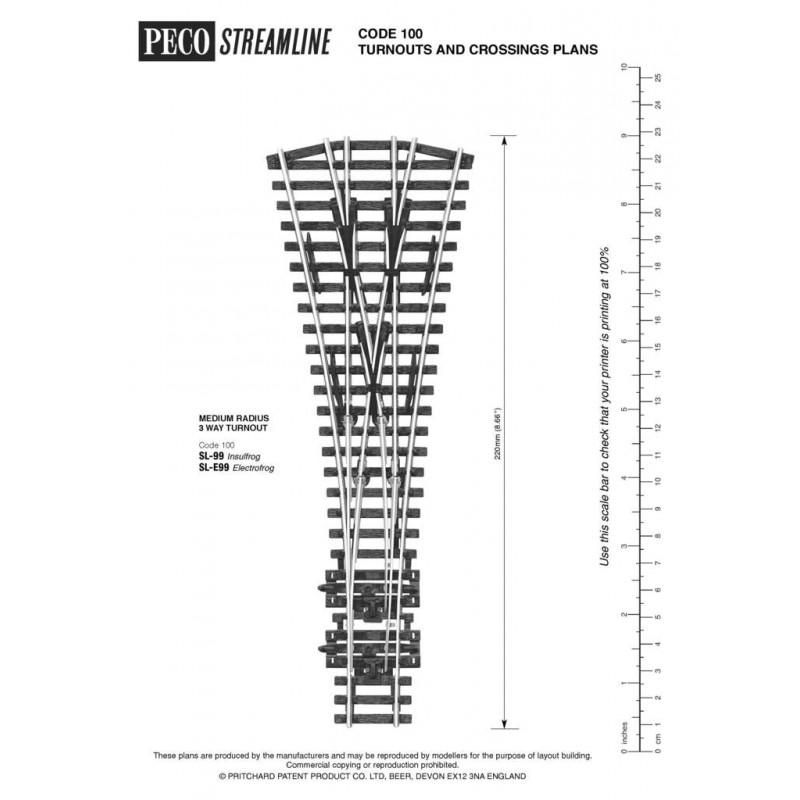 PECO SL-99 (HO) Code 100 Medium Radius Three-Way Turnout - Streamline ...